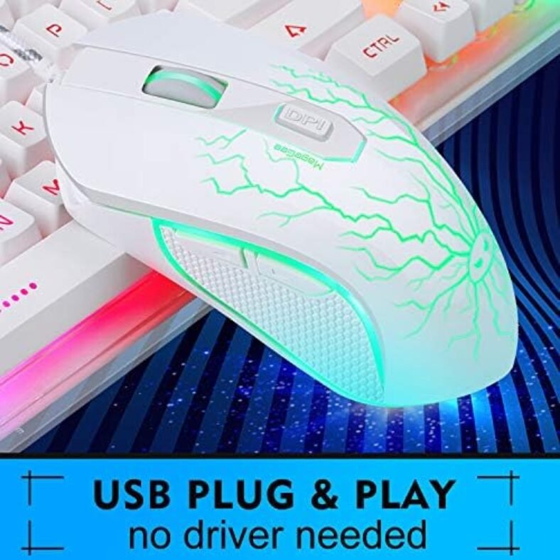 Gaming Keyboard And Mouse Combo K1 Rgb Led Backlit Keyboard With 104 Key For Pc Laptop White