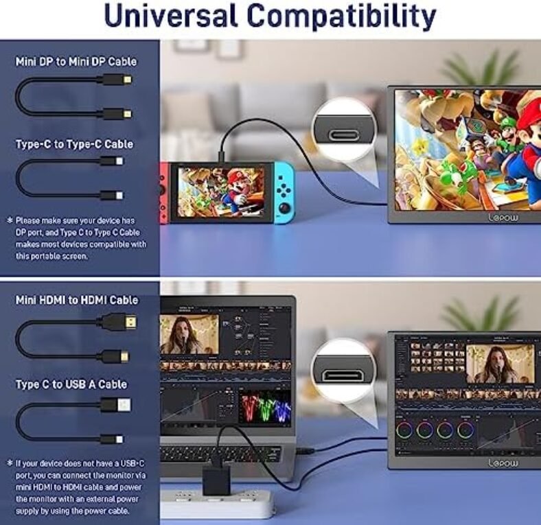 Lepow Portable Monitor – 2023 C2 15.6 inch FHD 1080P Portable Display ...